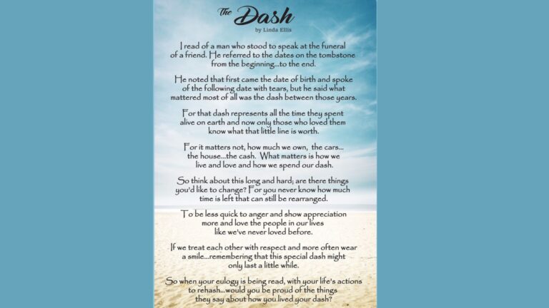 The Dash Poem by Linda Ellis Story Behind It - RememberedLore